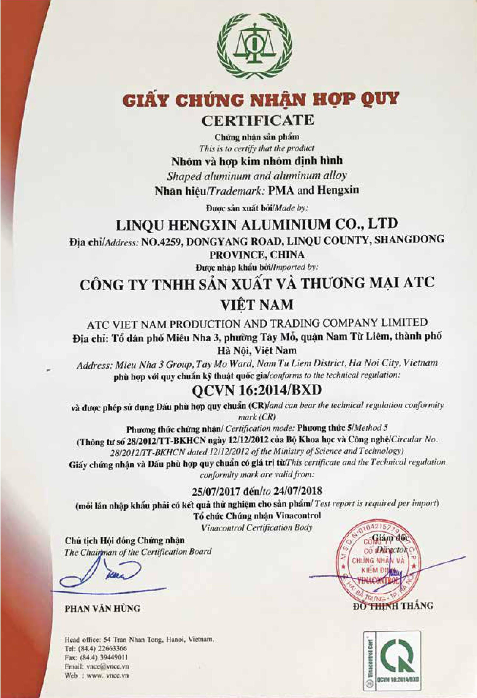 - Chứng nhận Hệ thống quản lý chất lượng